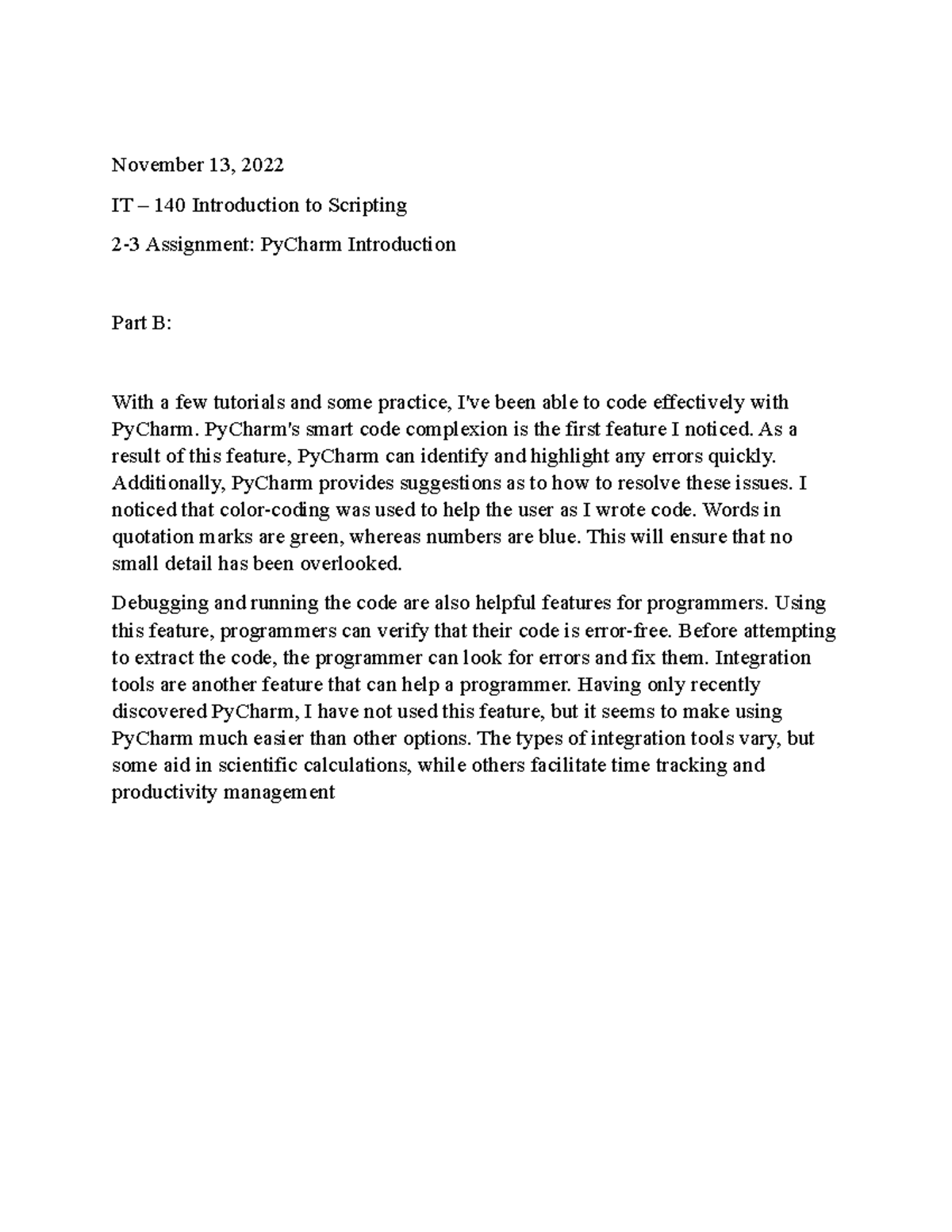 Py Charm Introduction - Part B - November 13, 2022 IT – 140 ...