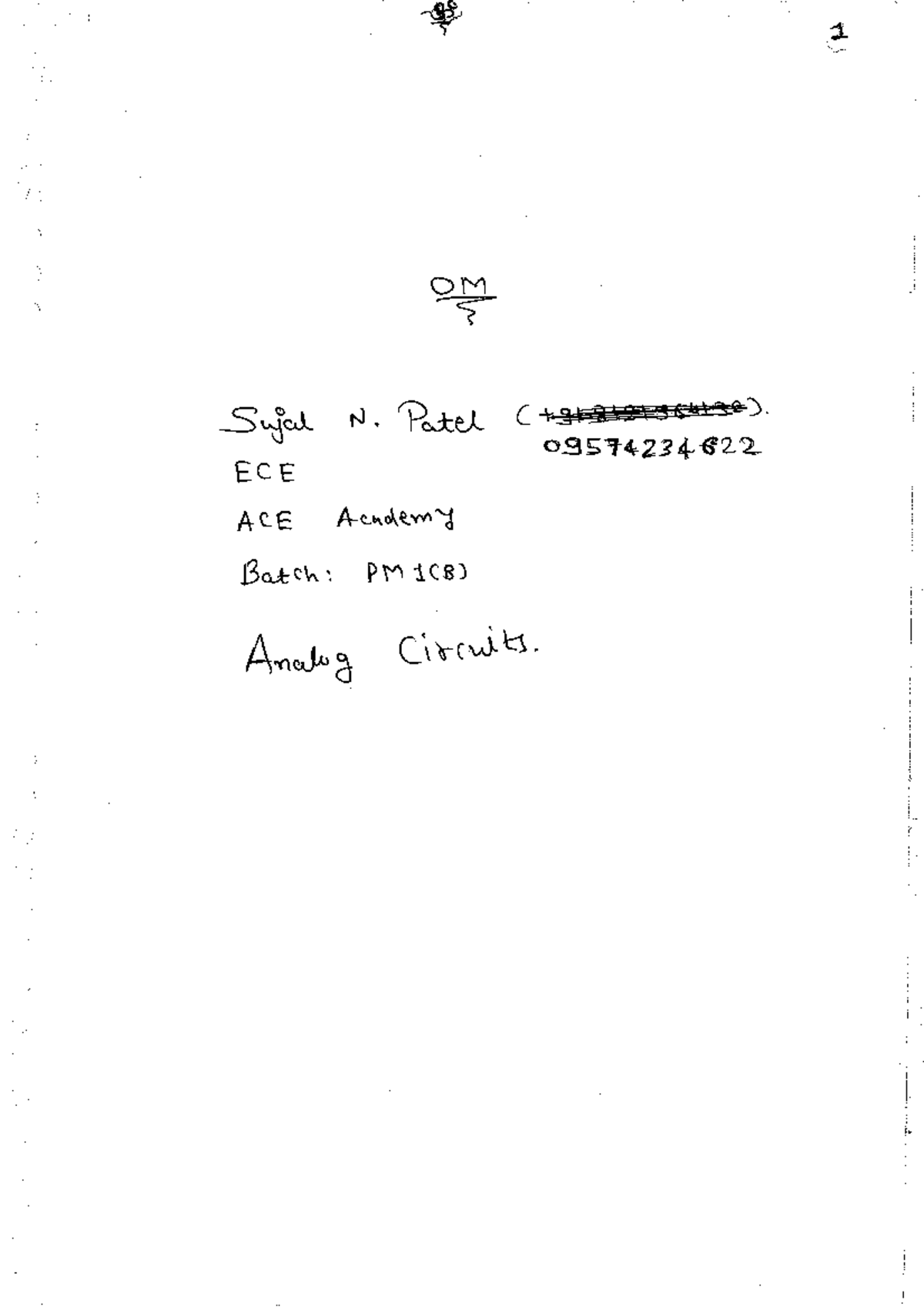 Analog CKTS PART-I - ACE Notes - Ece - Studocu