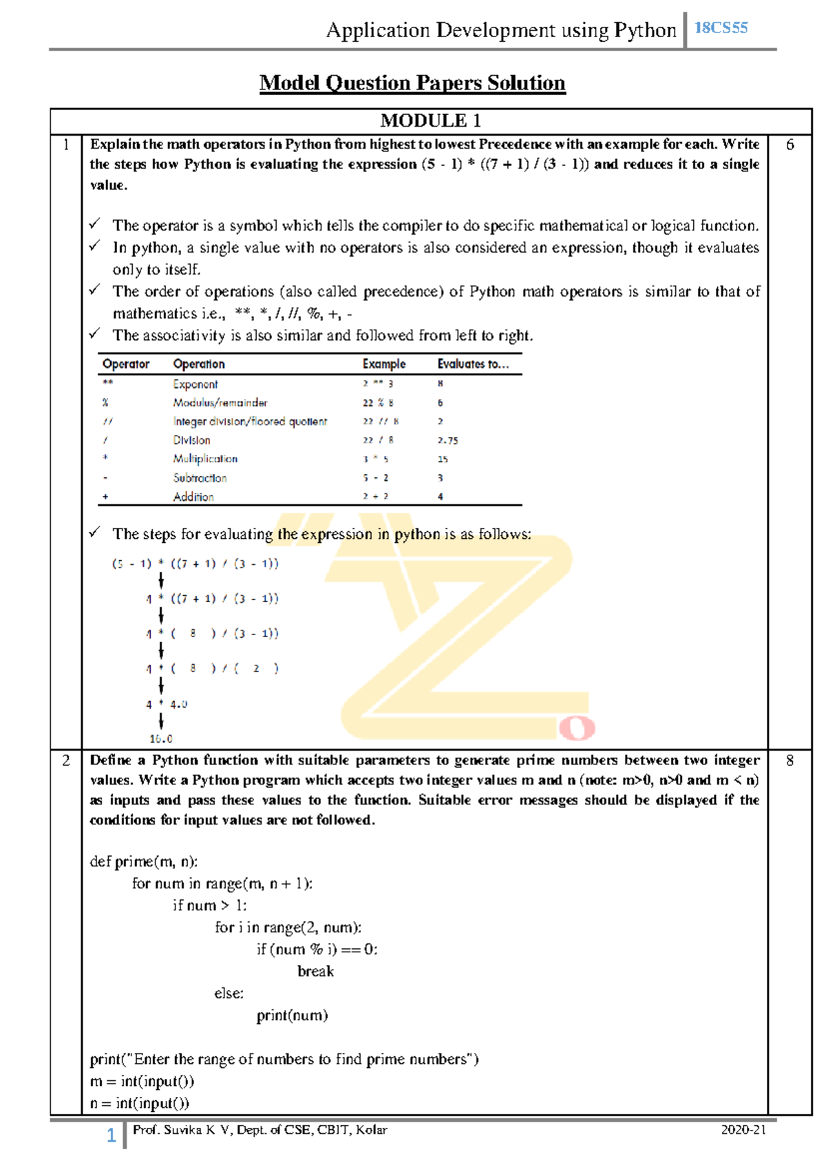 Python Modsol@Az Documents - Prof. Suvika K V, Dept. of CSE, CBIT ...