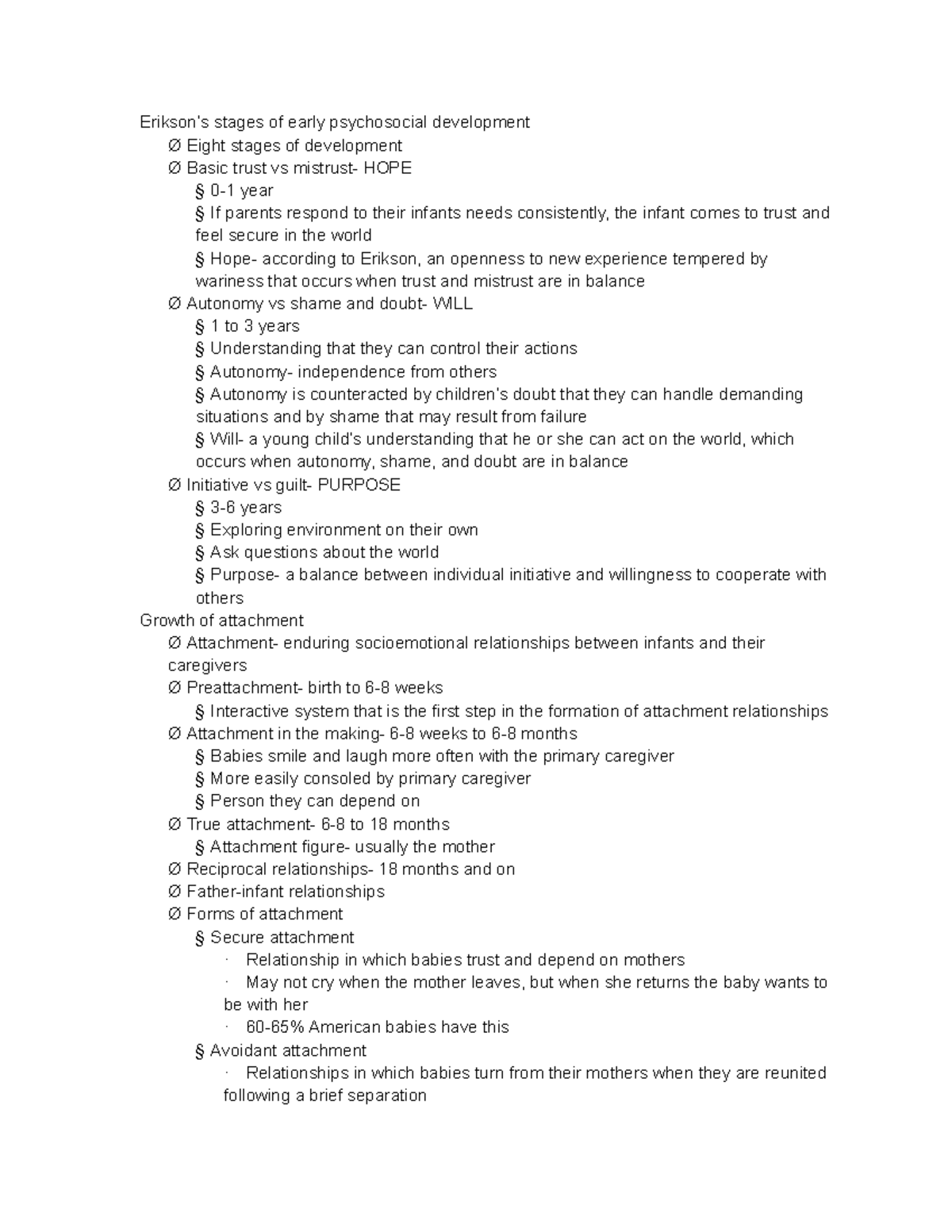 HDFS 201 5 - Notes for HDFS 201 Chapter 5 - Erikson’s stages of early ...
