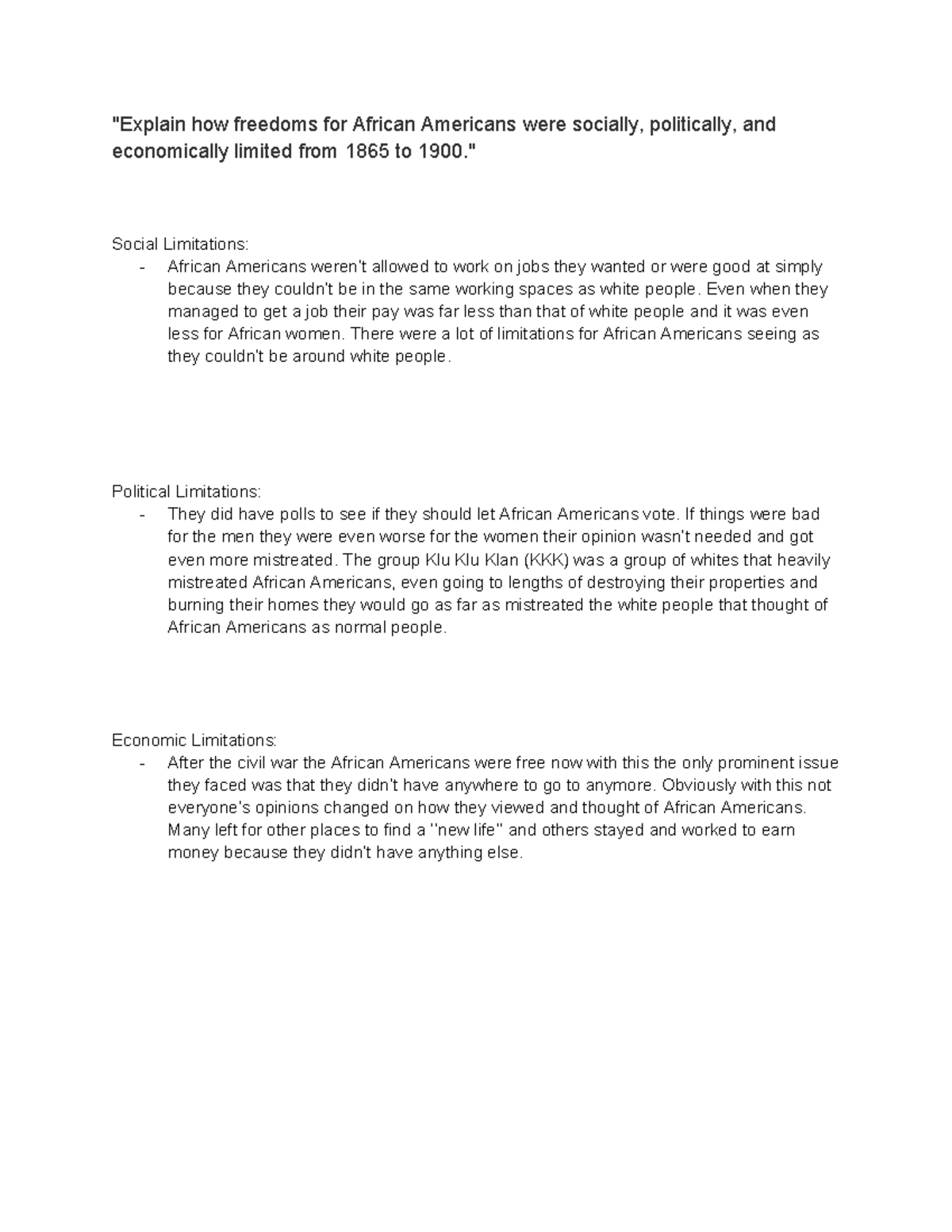 1.06 Face of Freedom- U.S. History - "Explain how freedoms for African ...