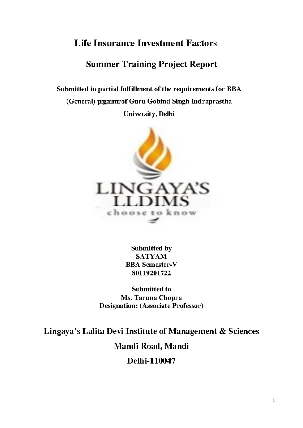 Satyam Project FILE 5 Semmester - Life Insurance Investment Factors ...