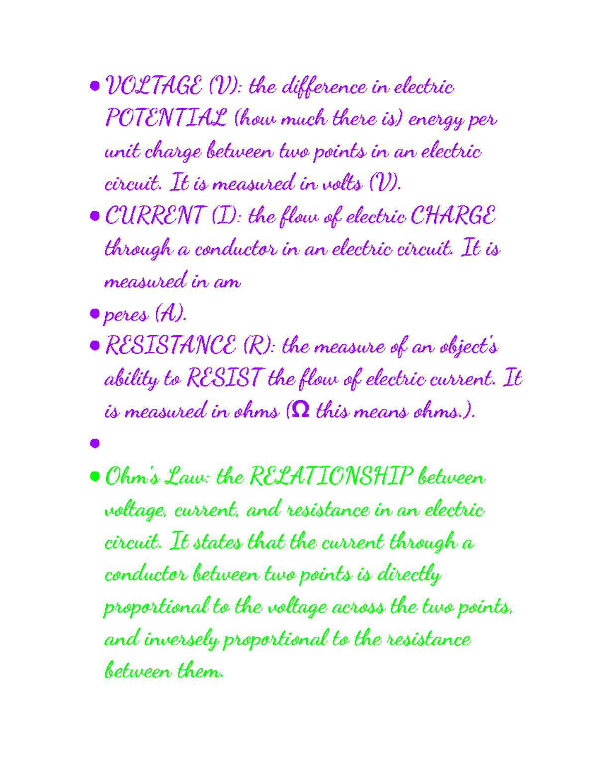 Lecture Notes on voltage current and resistance - VOLTAGE (V): e ...