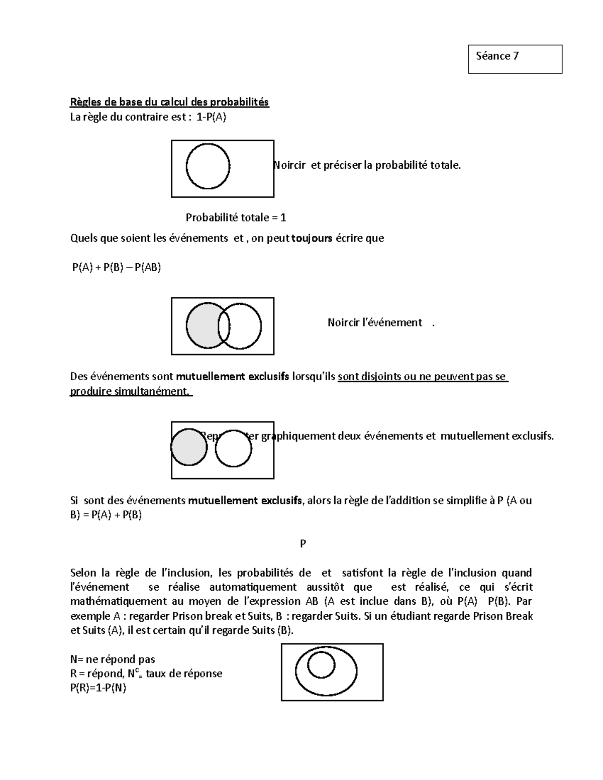 Révision-Finale - révision finale - Probabilité totale = 1 Noircir et ...