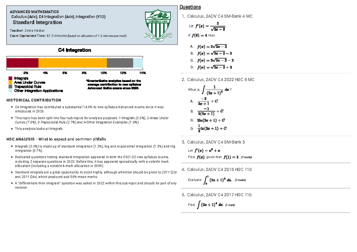 Integration 1 (standard Integration) - ADVANCED MATHEMATICS Calculus ...