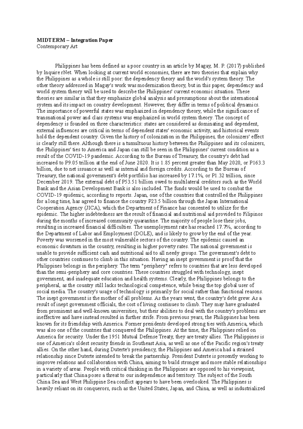 Midterm Integration Paper - MIDTERM – Integration Paper Contemporary ...