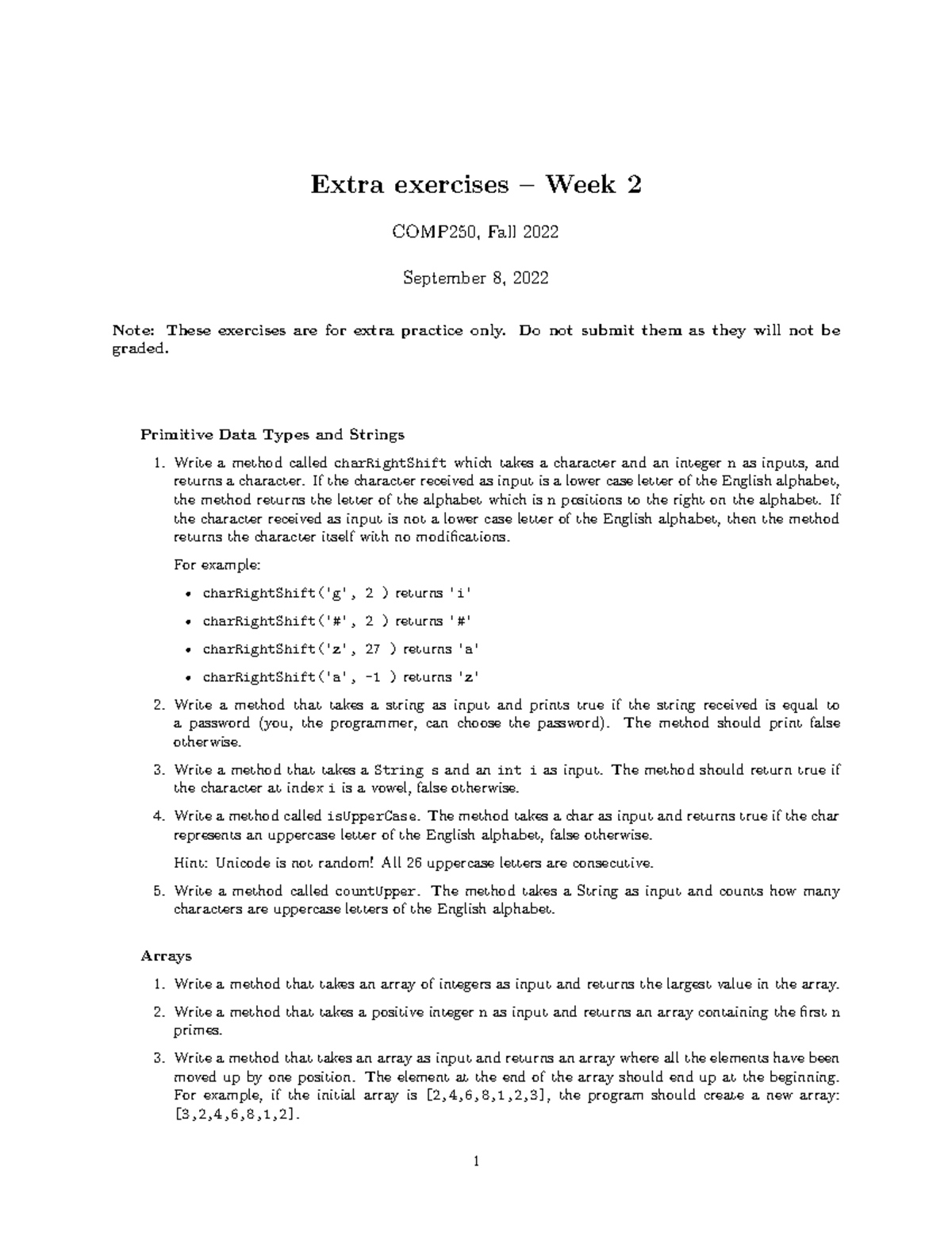 COMP250 Fall2022 Extra Exercises Week2 - Extra exercises – Week 2 ...