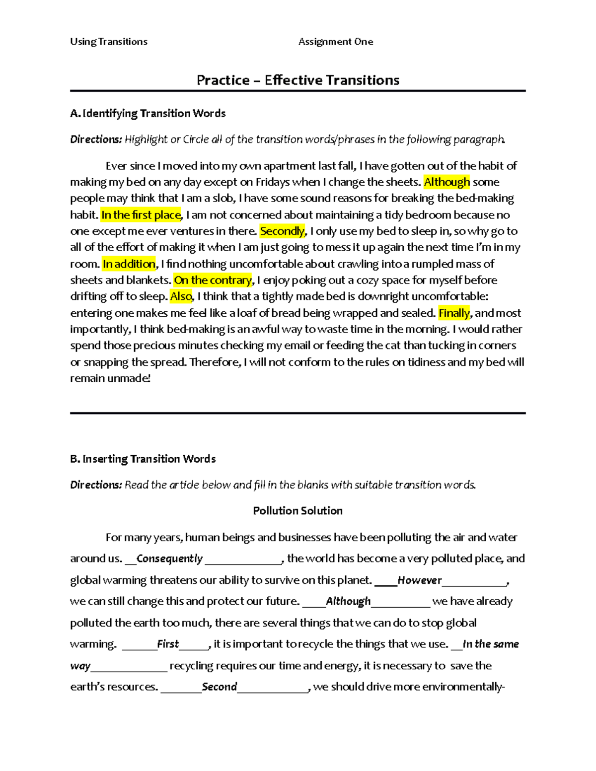Week 2 - Transitions Assignment - Using Transitions Assignment One Practice – Effective ...