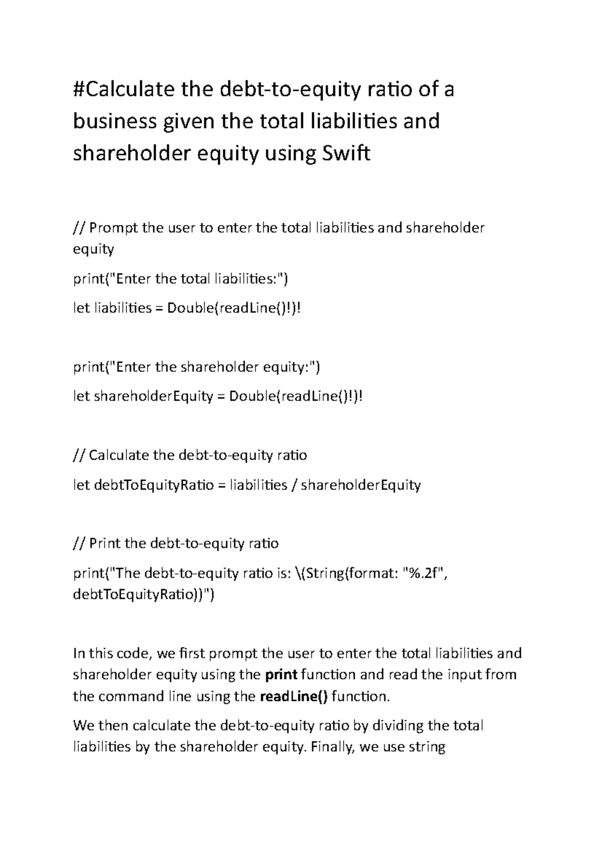 The debt-swift - Program to Calculate the debt-to-equity ratio of a ...