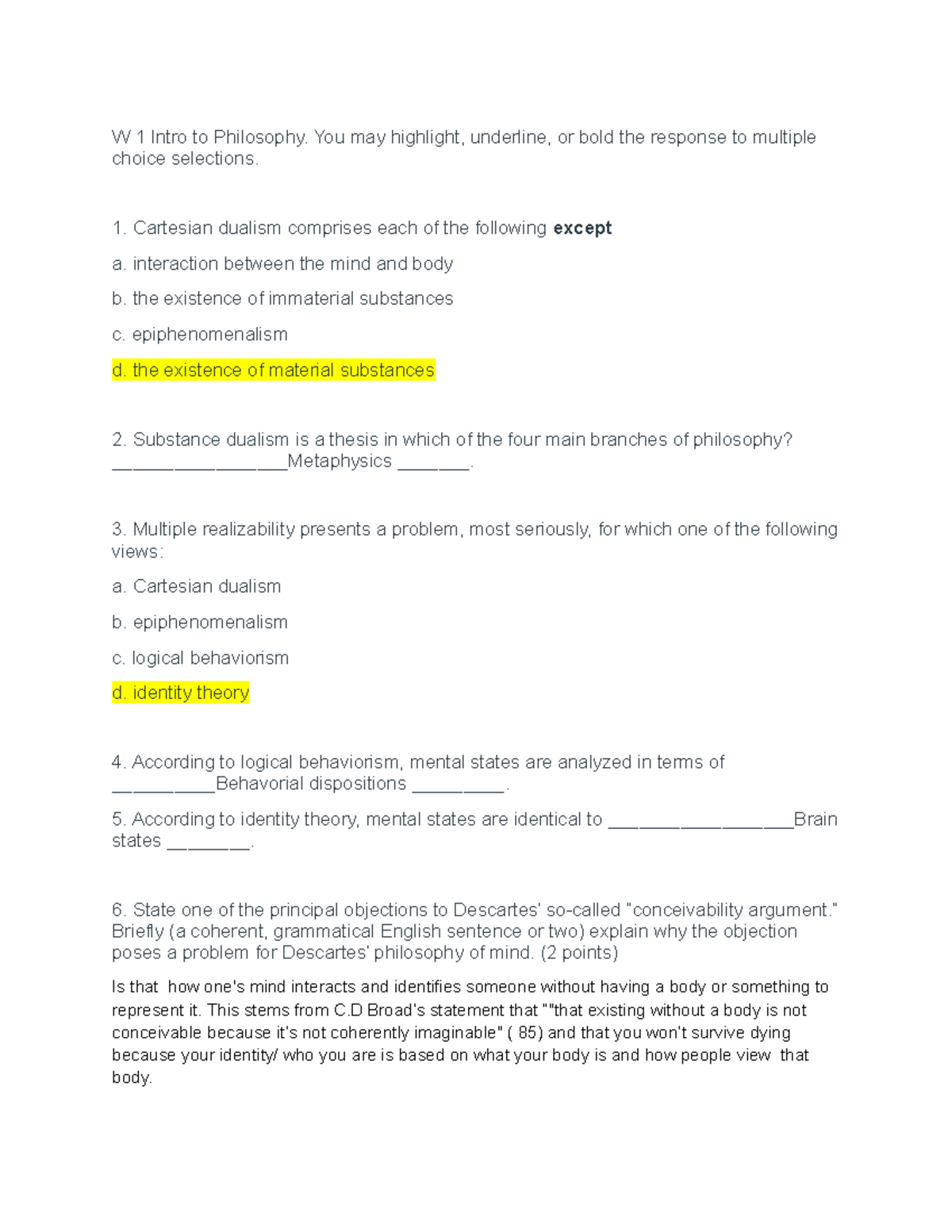 H1 - Homework From week 1 of the course and will help you out - W 1 ...