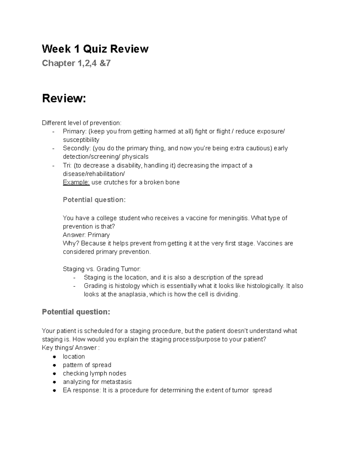 Week 1 Quiz Review in Patho - Week 1 Quiz Review Chapter 1,2,4 & Review ...