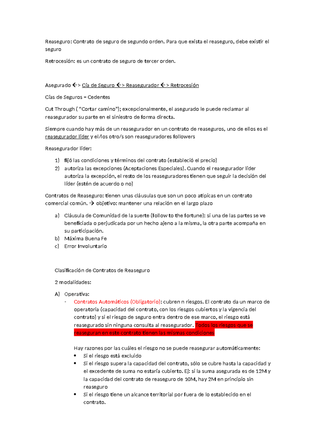 Clase 20220826 (Proporcionales) - Reaseguro: Contrato de seguro de segundo orden. Para que ...