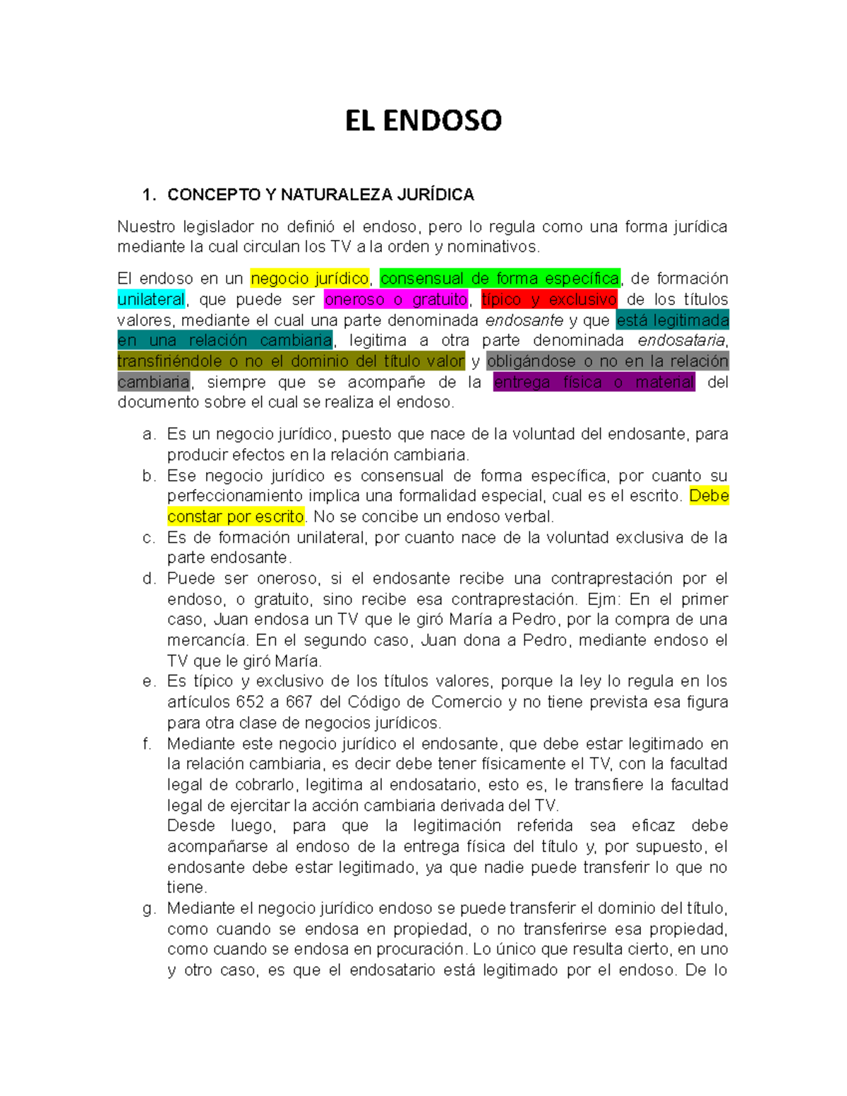 EL Endoso - EL ENDOSO 1. CONCEPTO Y NATURALEZA JURÍDICA Nuestro ...
