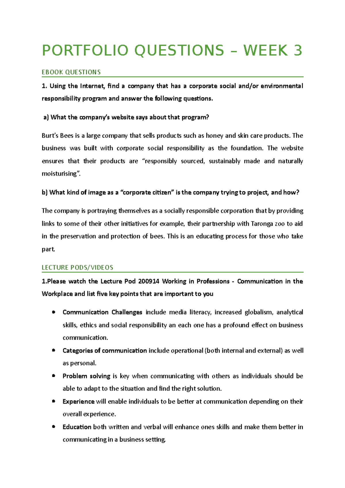 Portfolio Quesitons - Week 3 - PORTFOLIO QUESTIONS – WEEK 3 EBOOK ...