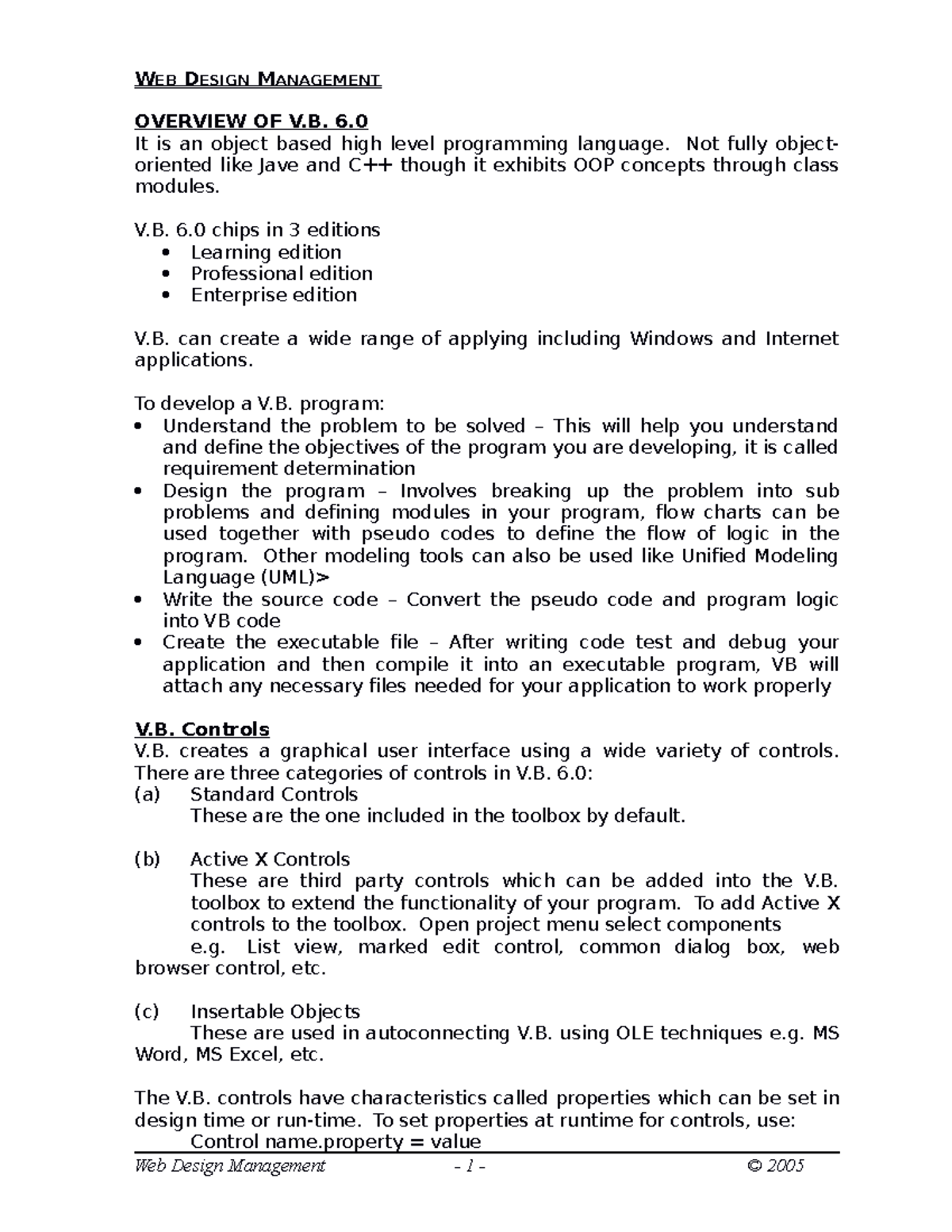 BIT 1202 Web Design Notes - WEB DESIGN MANAGEMENT OVERVIEW OF V. 6. It ...