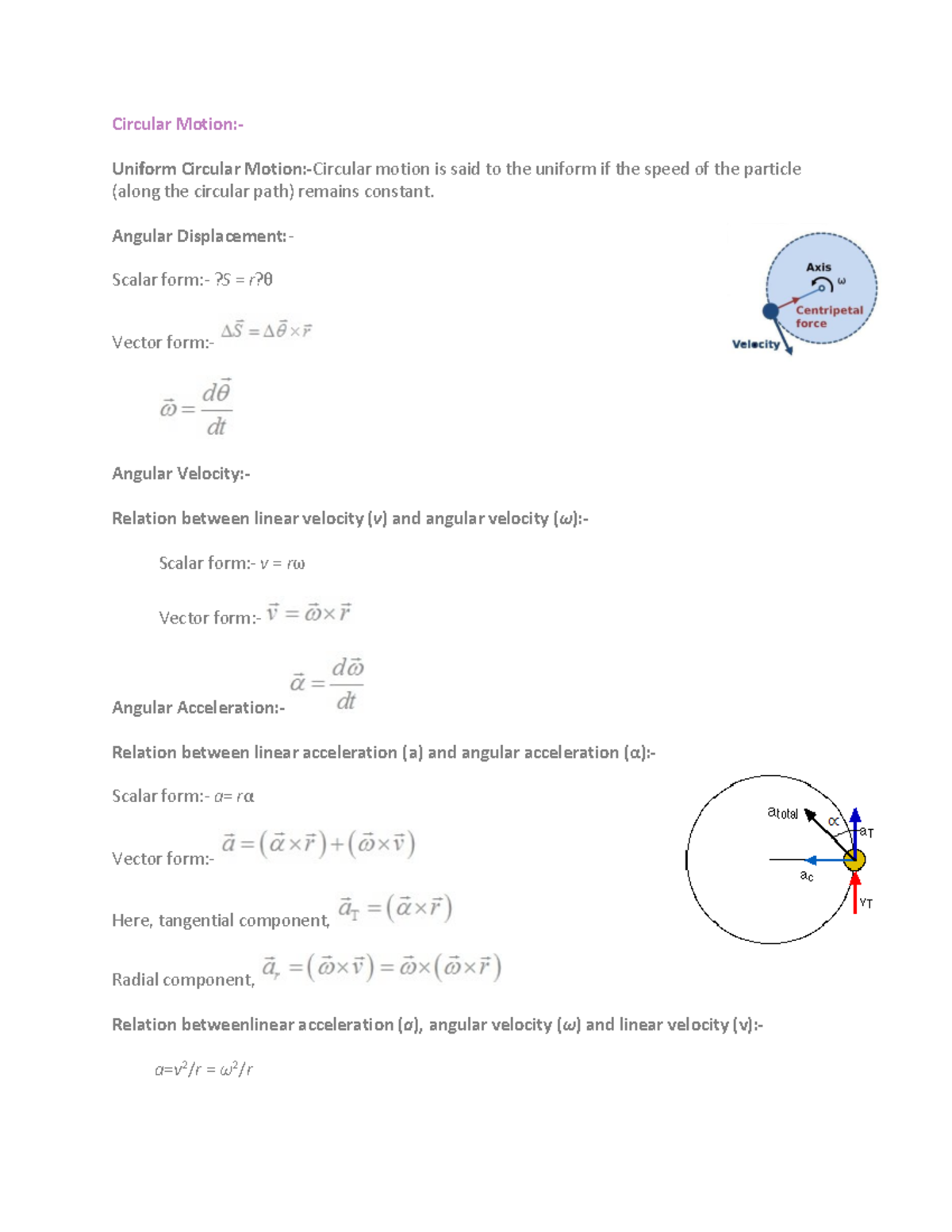 Circular and rotational motion - Circular Motion:- Uniform Circular Motion:-Circular motion is ...