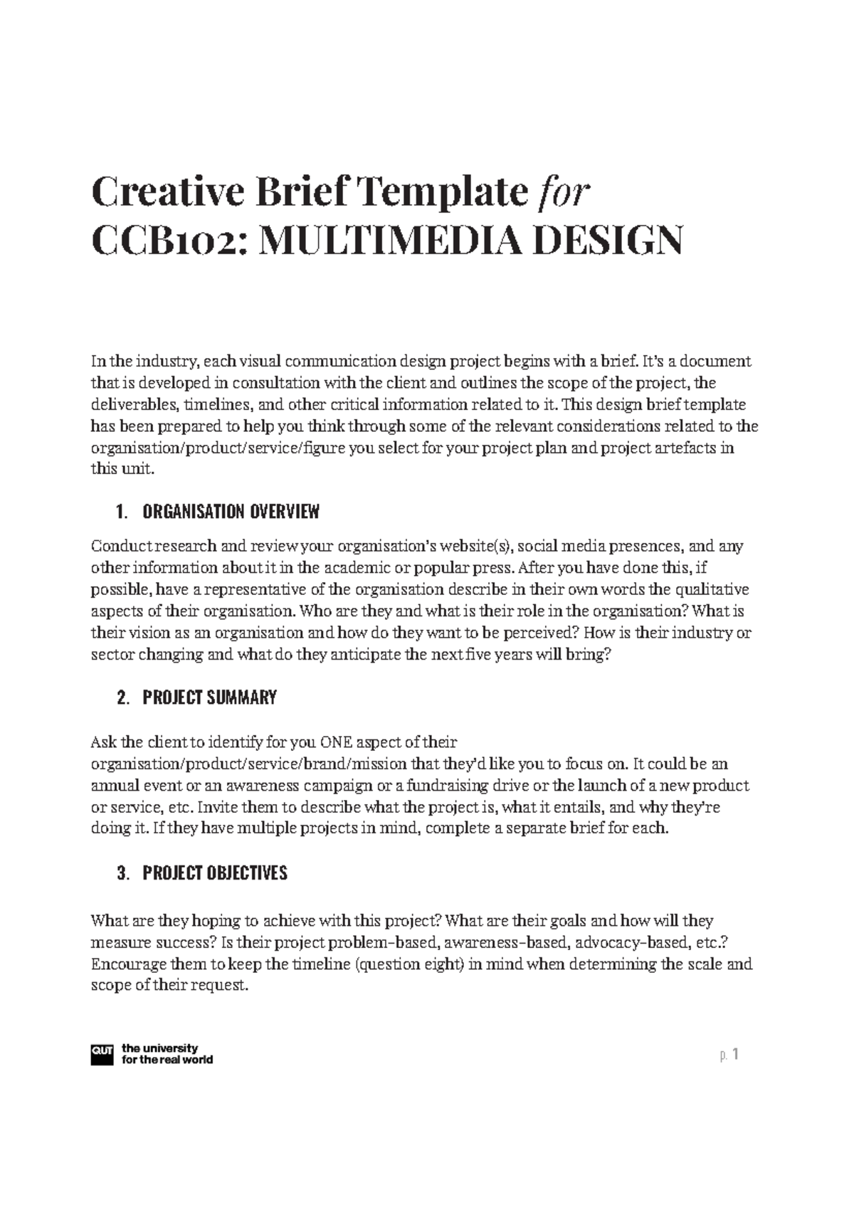 CCB102 Creative Brief - Creative Brief Template for CCB102: MULTIMEDIA ...