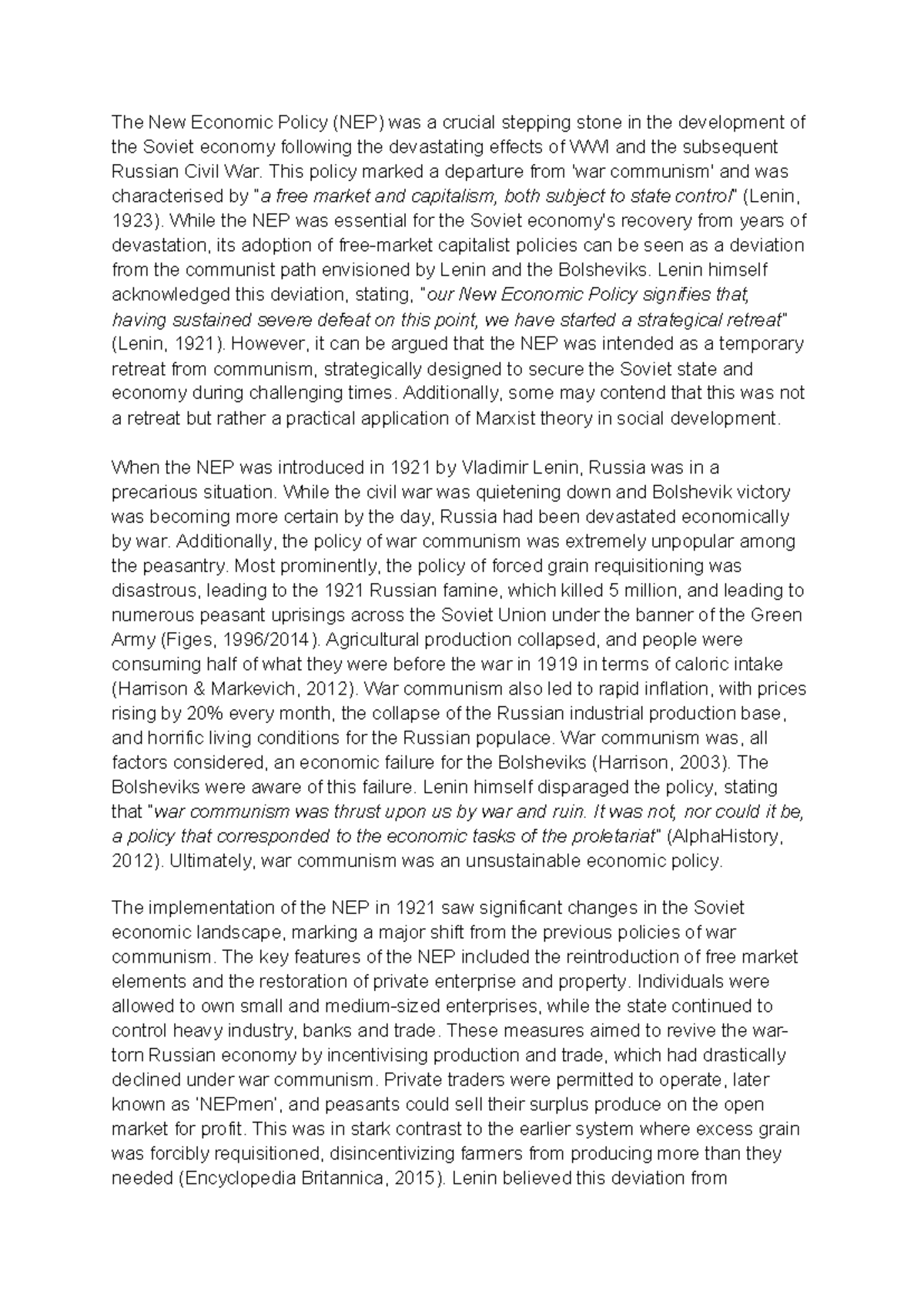 National Study Soviet Union NEP Essay HSC - The New Economic Policy ...