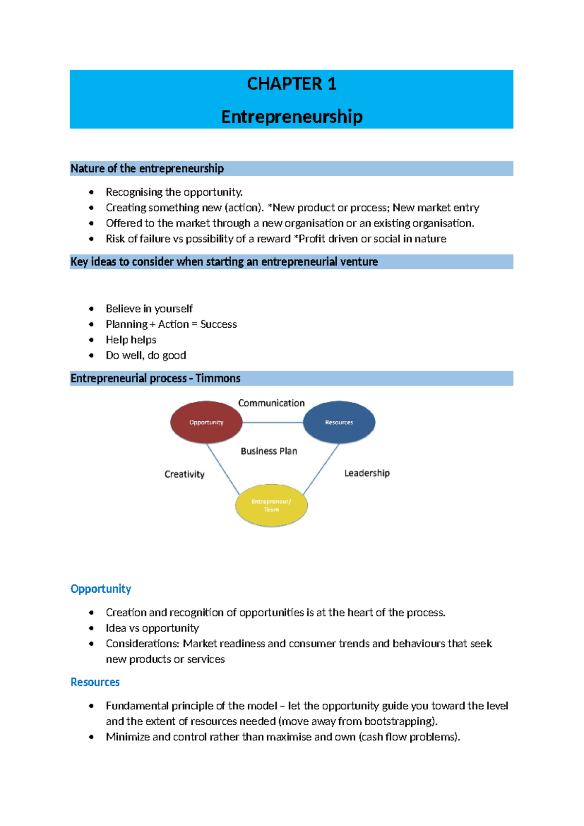 OBS ch. 1- 3 - notes - CHAPTER 1 Entrepreneurship Nature of the ...