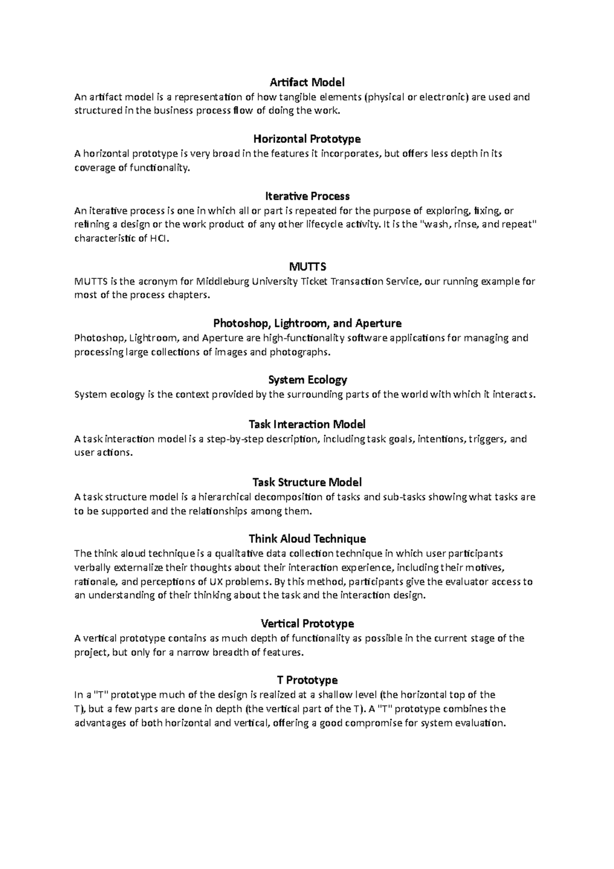 Chapter 2 - Hci assignment - Artifact Model An artifact model is a ...