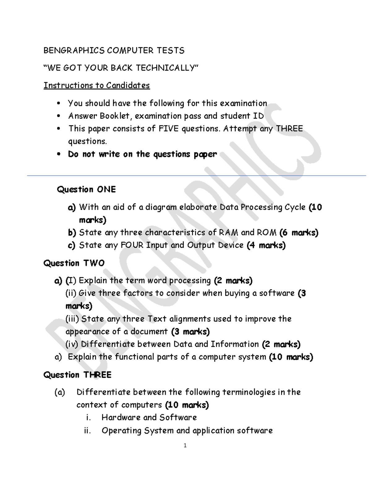 Bengraphics Computer Tests - BENGRAPHICS COMPUTER TESTS “WE GOT YOUR ...