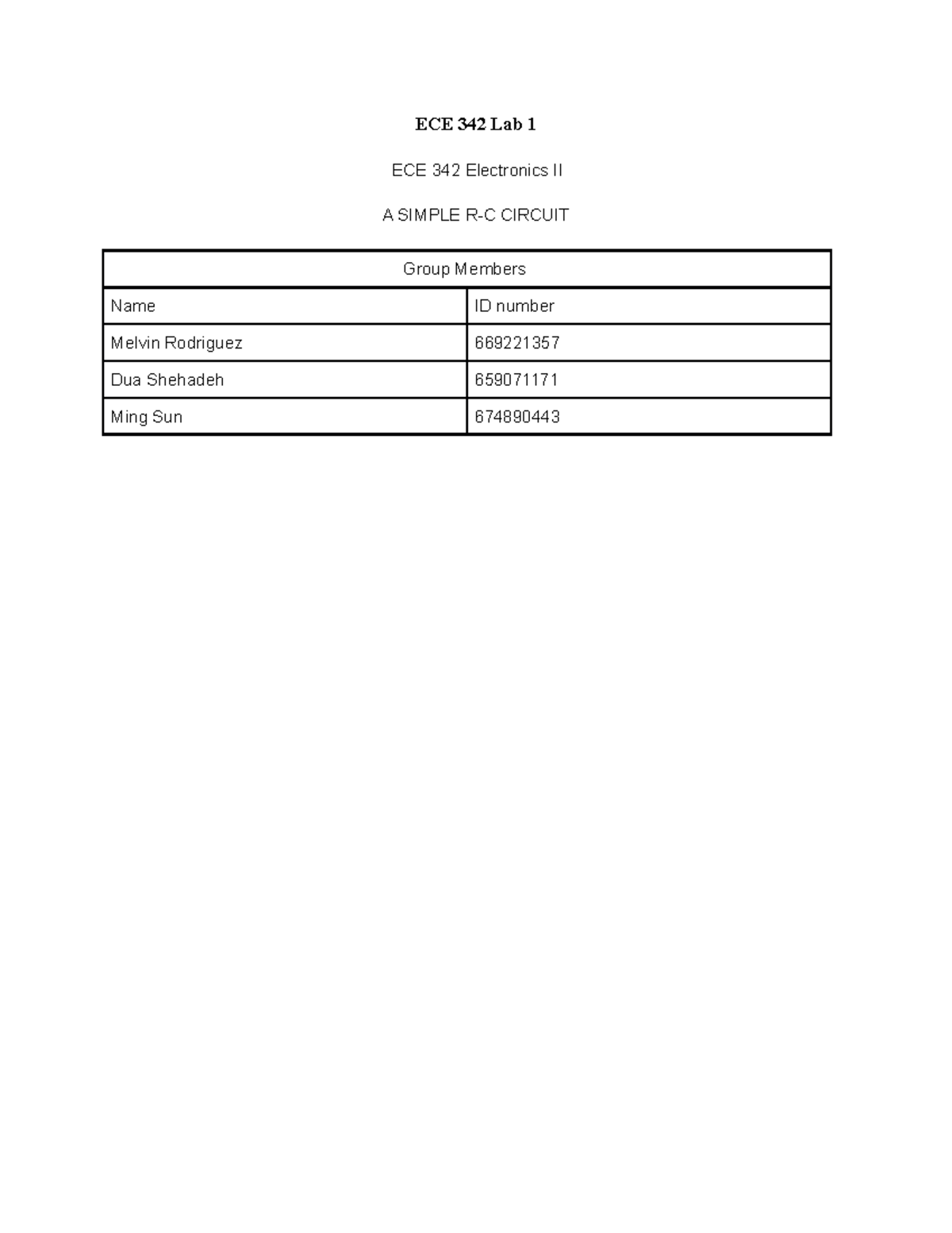 ECE 342 Lab1 - ECE 342 Lab 1 ECE 342 Electronics II A SIMPLE R-C ...