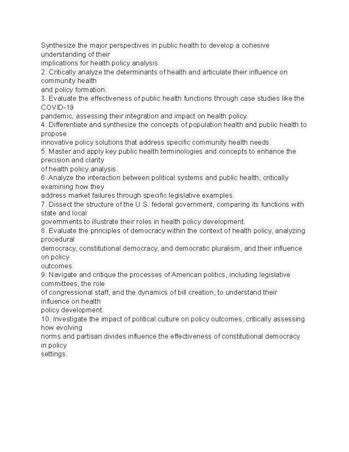 Reflection policy - for the test - Synthesize the major perspectives in ...