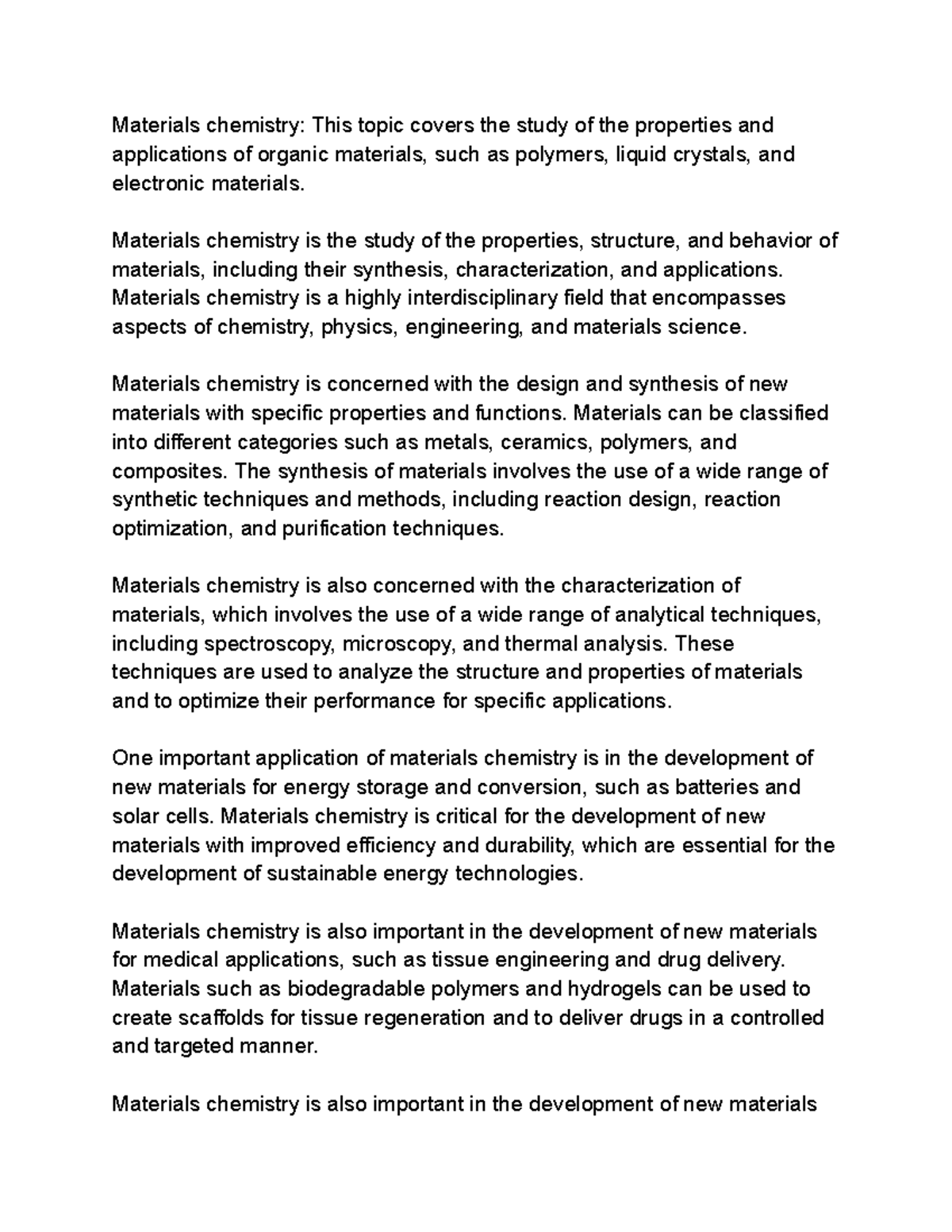 Materials Chemistry - Materials chemistry is the study of the ...
