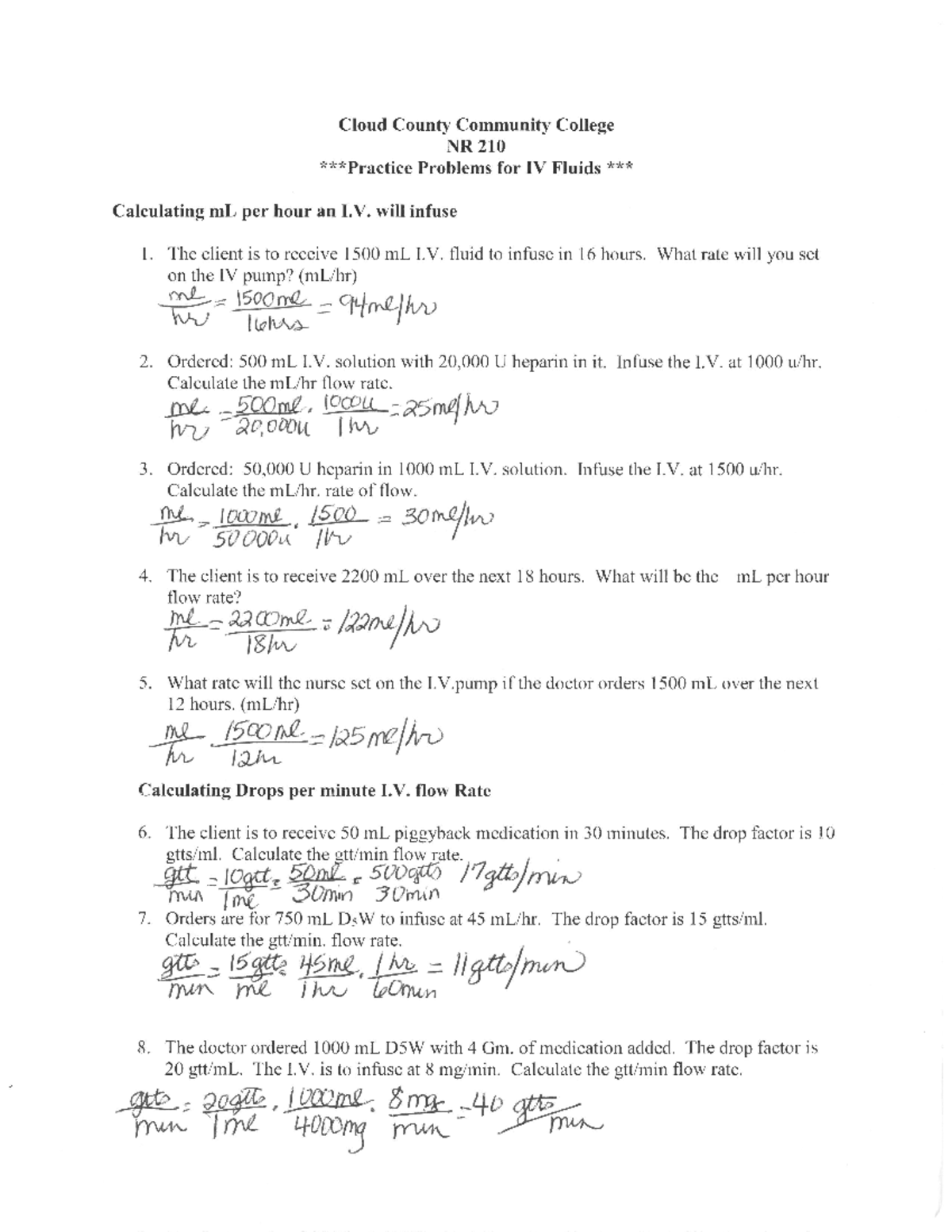 IV Med Math Worksheet #6 - key - MURS_3144_01_UG_MAIN_MEDICAL ...