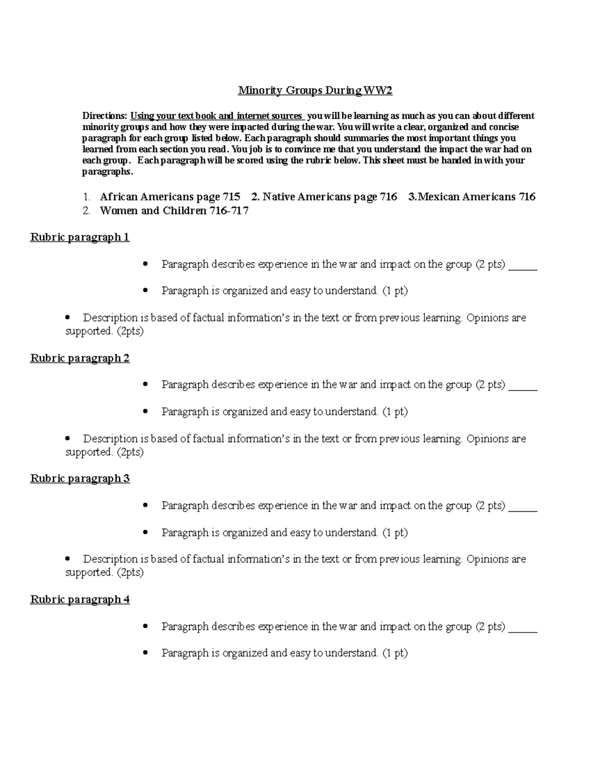 Minority Groups During WW2 assignemnt - HIST 1700 - Studocu