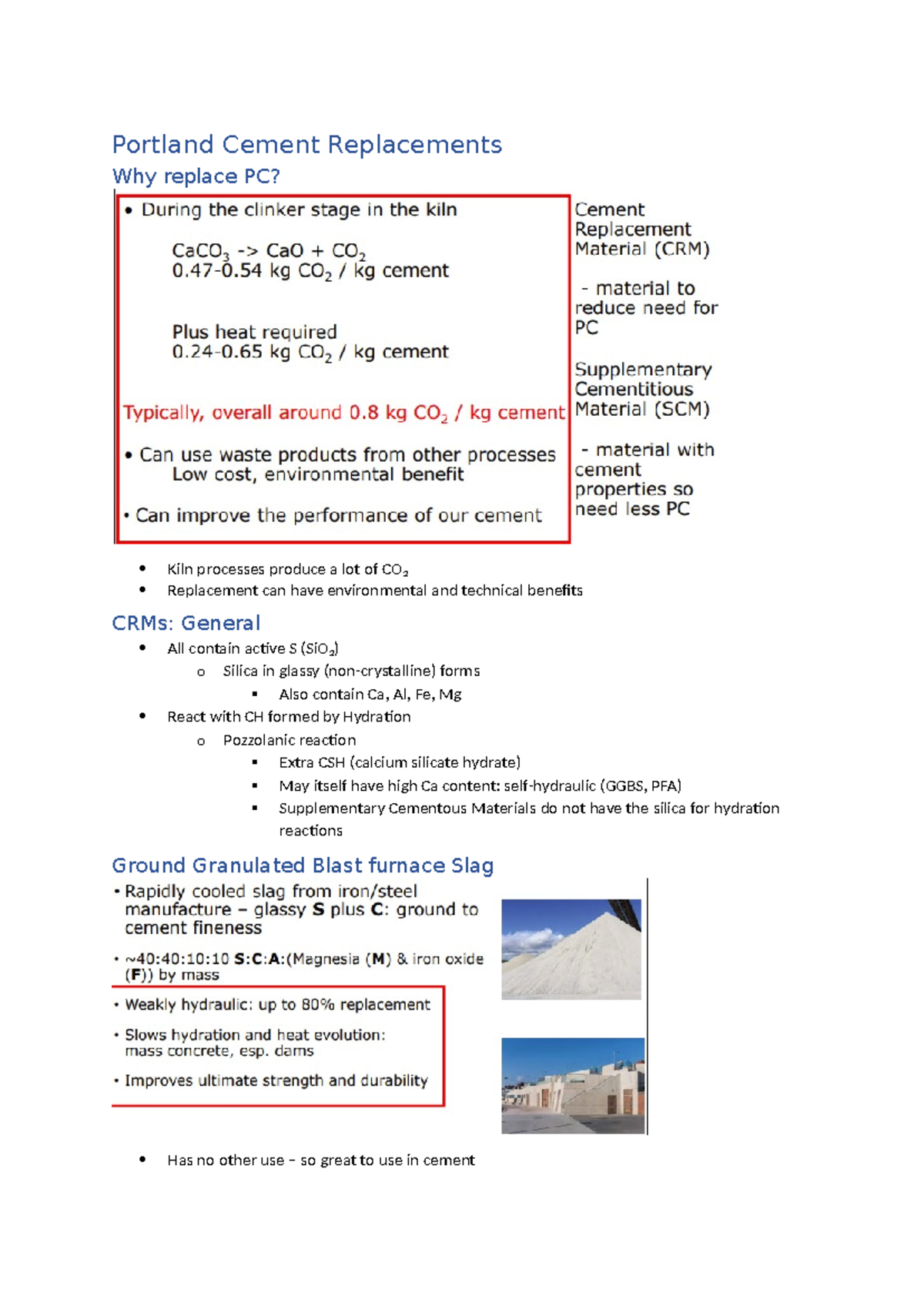 Portland Cement Replacements - sulfates – care PFA Ceno-spheres Often ...