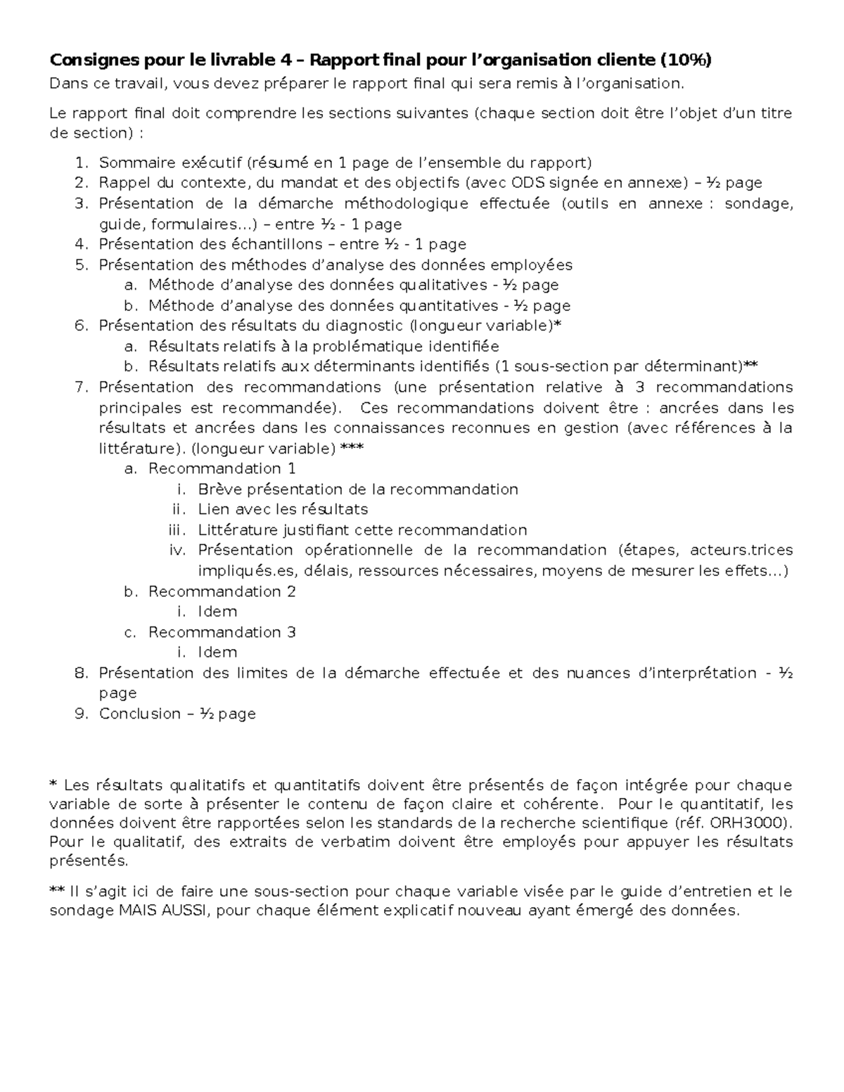 Consignes livrable 4 - Consignes pour le livrable 4 – Rapport final ...
