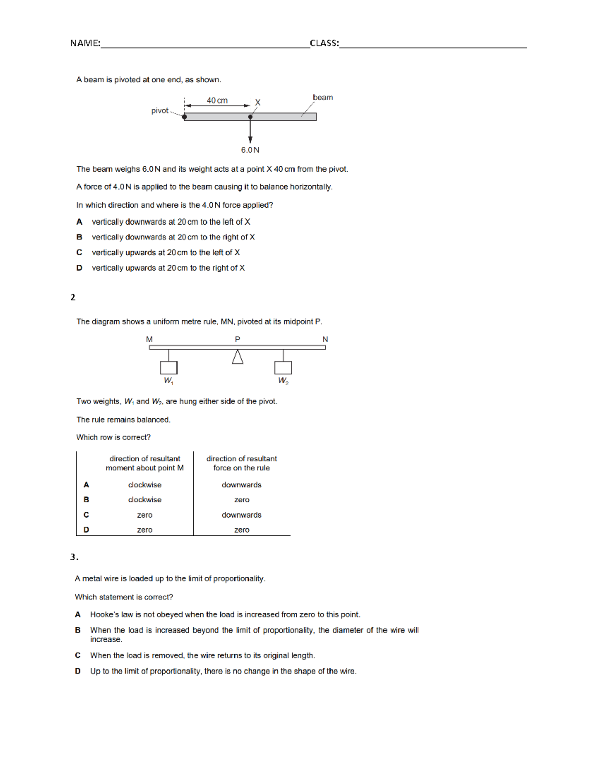 2 - moment worksheet - Physics - NAME:____CLASS: 2 3. - Studocu
