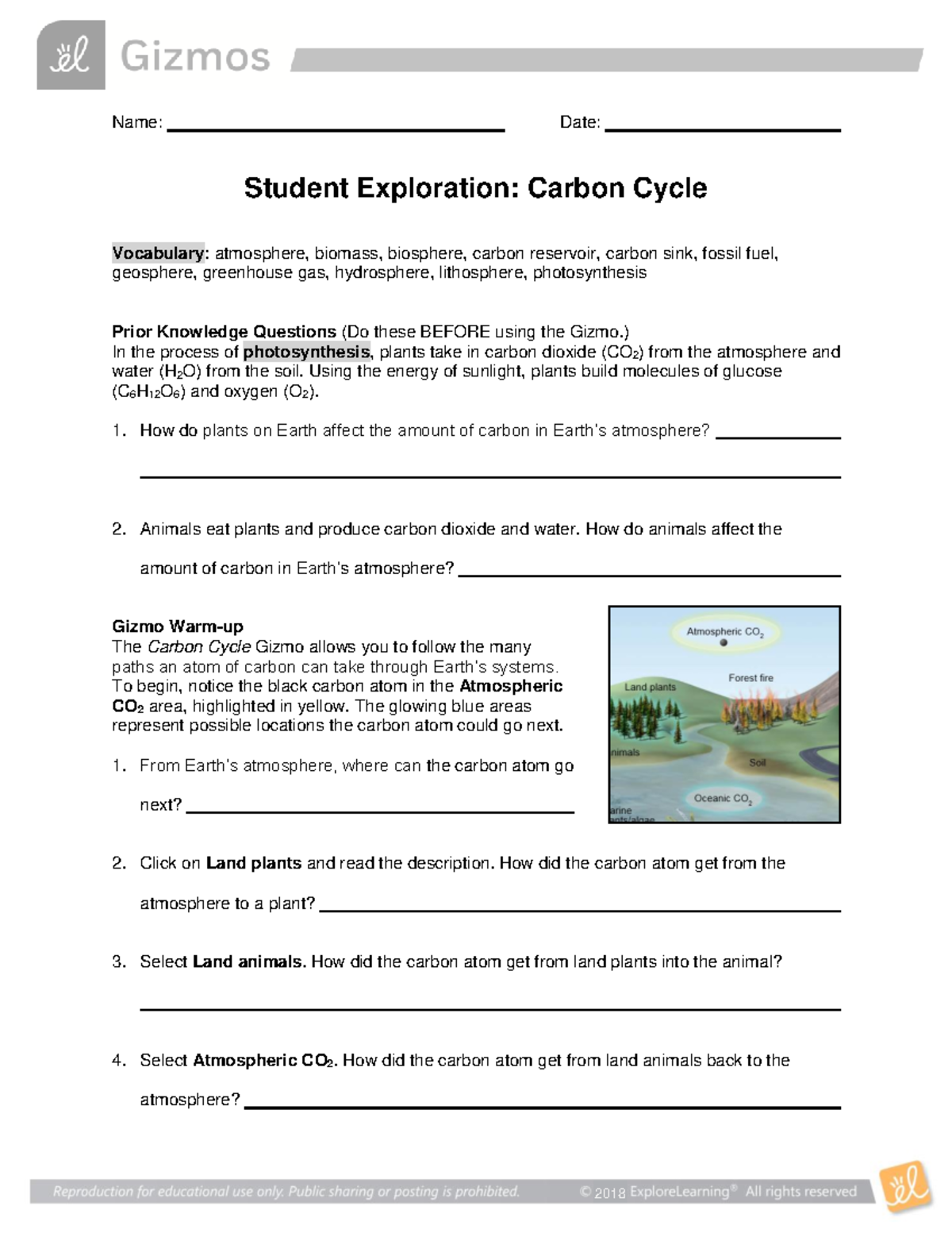 Carbon Cycle SE - gagagWGHRWHg - Name: Date: Student Exploration ...