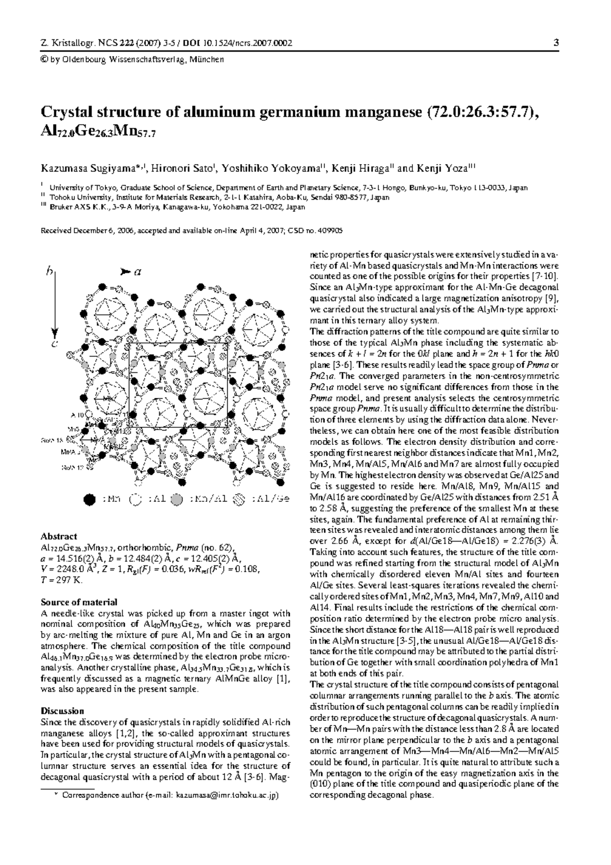 10.1524 ncrs.2007 .222 - Crystal structure of aluminum germanium ...