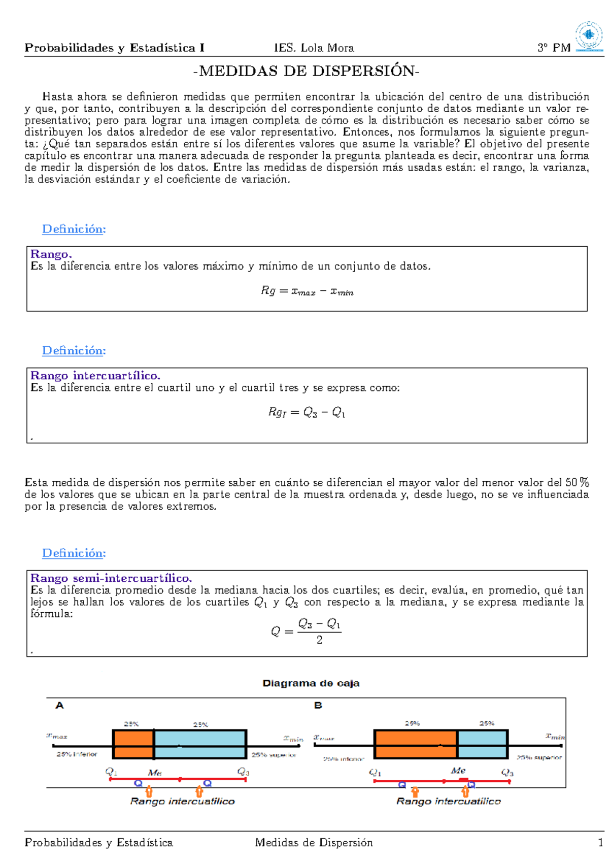 Teoria 5 medidas de dispersión 2019 - MEDIDAS DE DISPERSI ́ON- Hasta ...