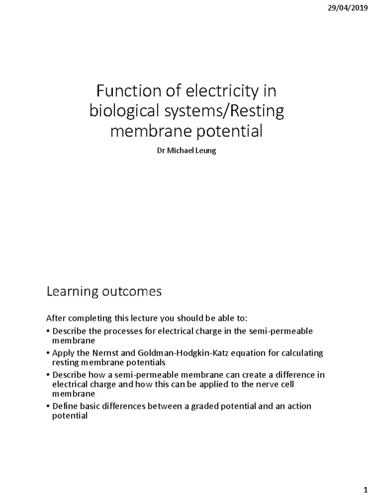 Bioelectricity 2 slides - Function of electricity in biological systems ...