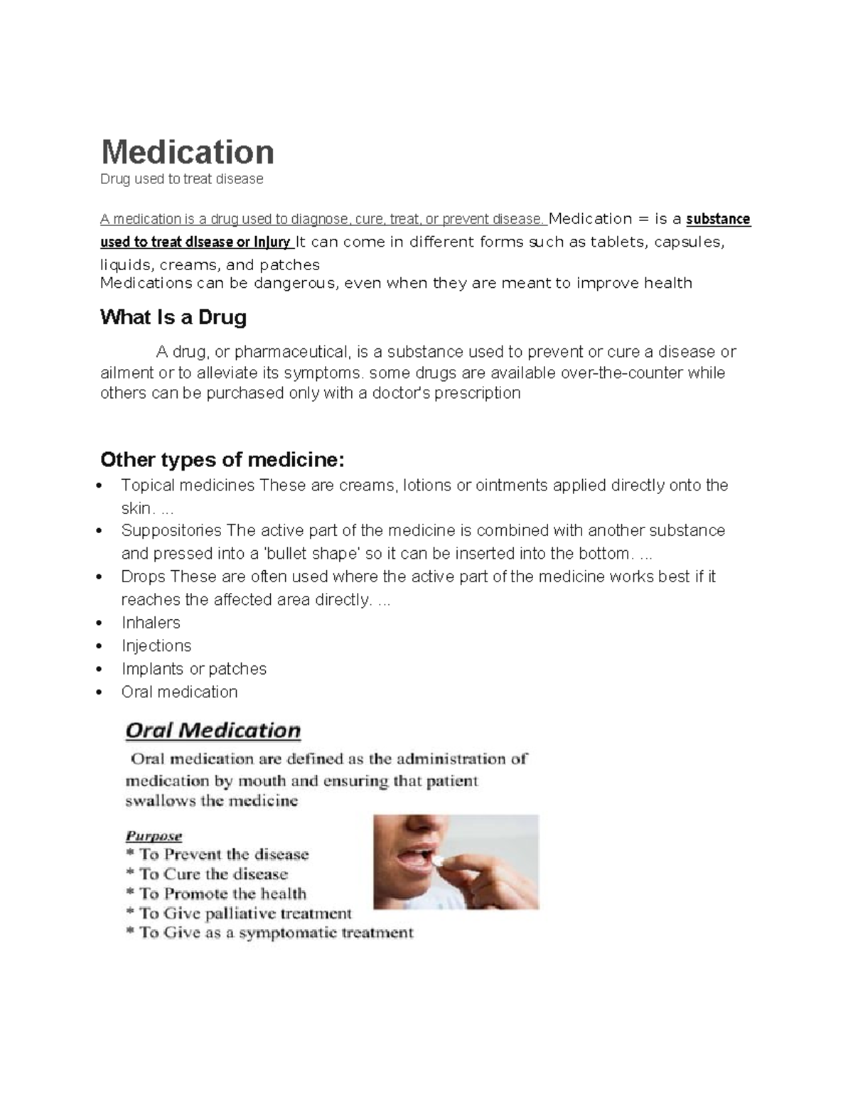 Medication lecture FOR Caregiver Student - Medication Drug used to ...