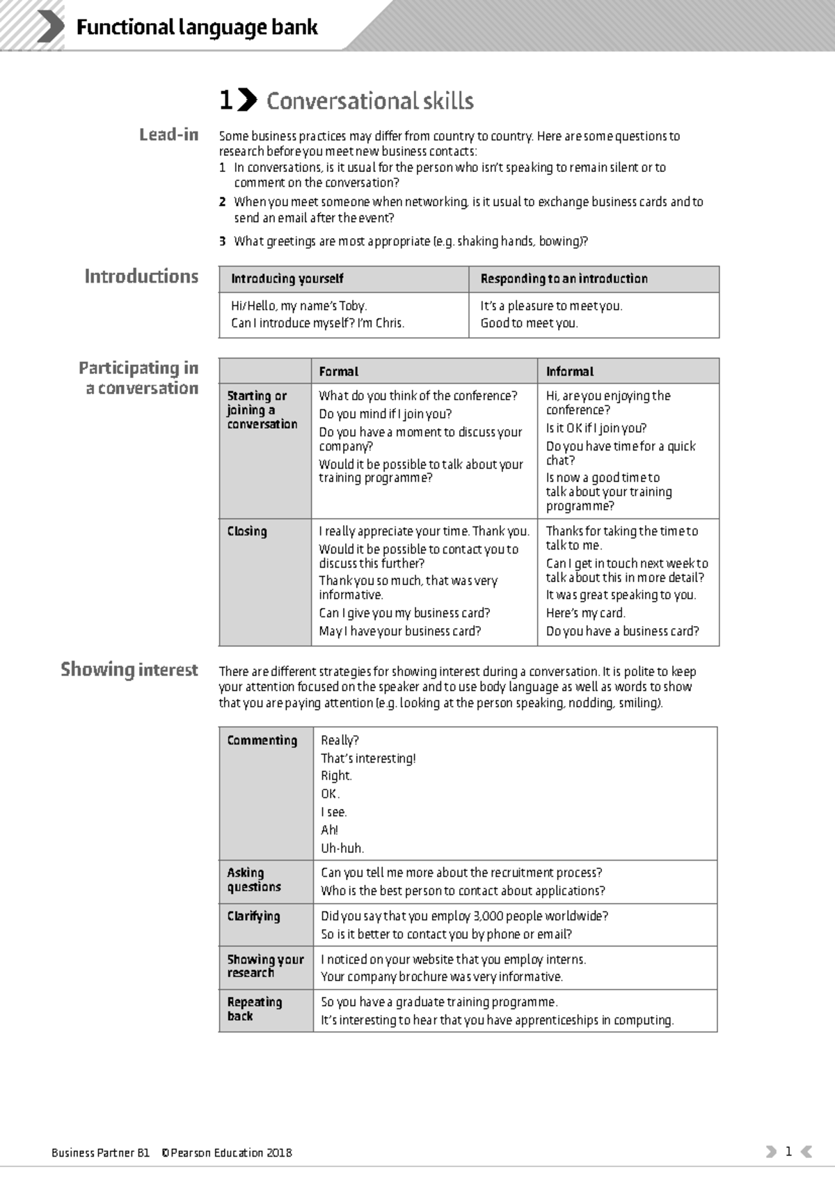 Bus Part B1 Functional Language Bank - 1 Conversational skills Some ...