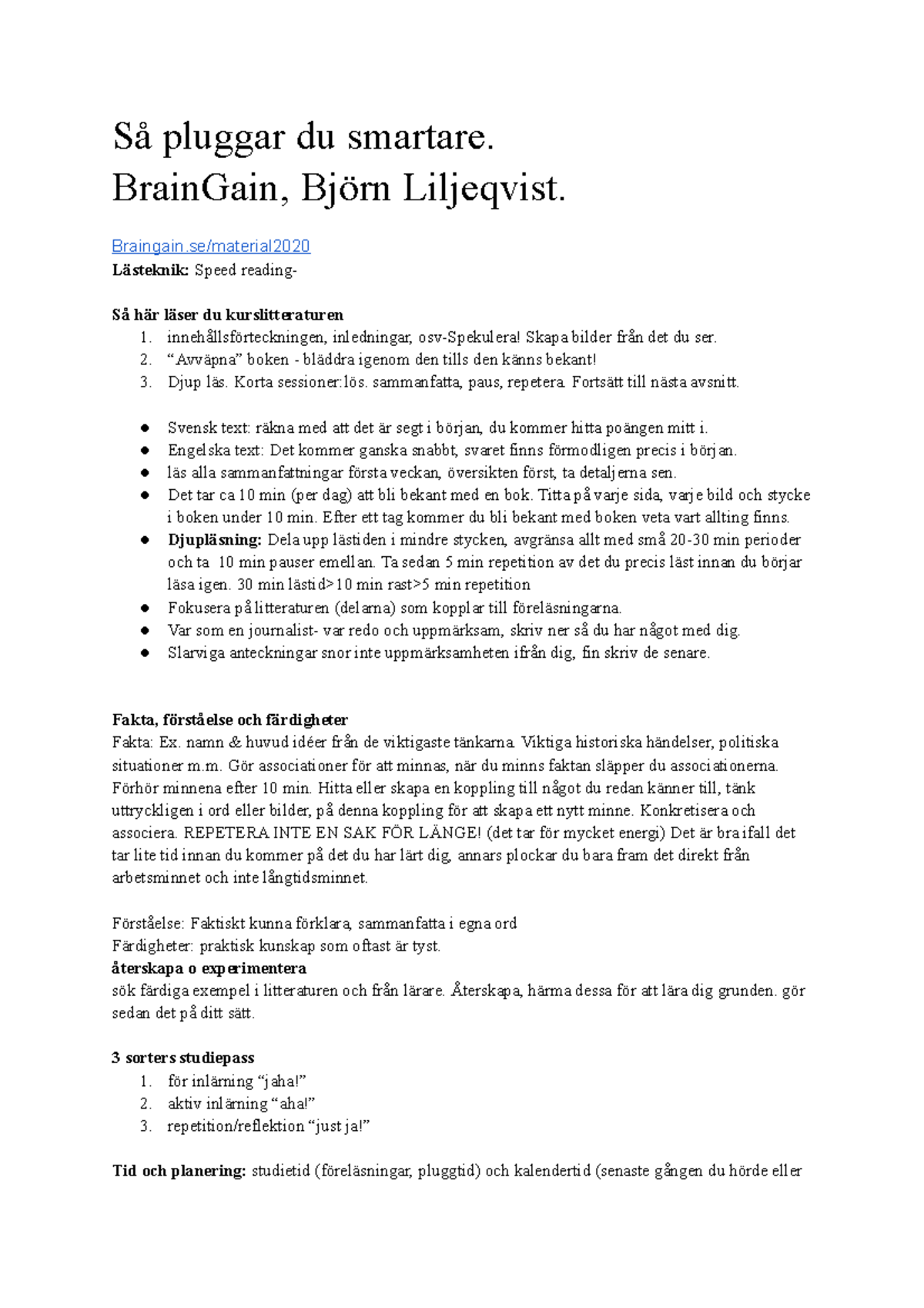 Så pluggar du smartare 2 - BrainGain, Björn Liljeqvist. Braingain ...