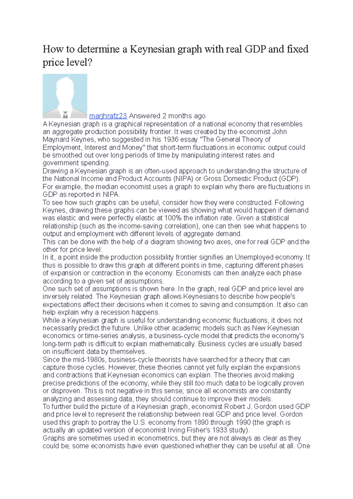 How to determine a Keynesian graph with real GDP and fixed price level ...