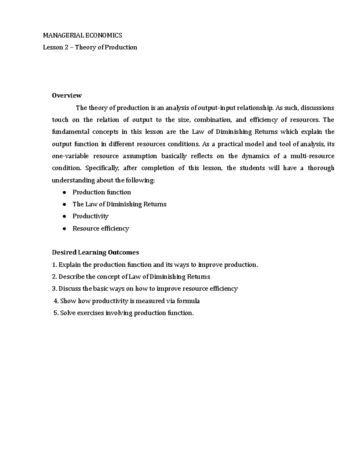 Module 5&6 in microeconomics - MANAGERIAL ECONOMICS Lesson 2 – Theory ...