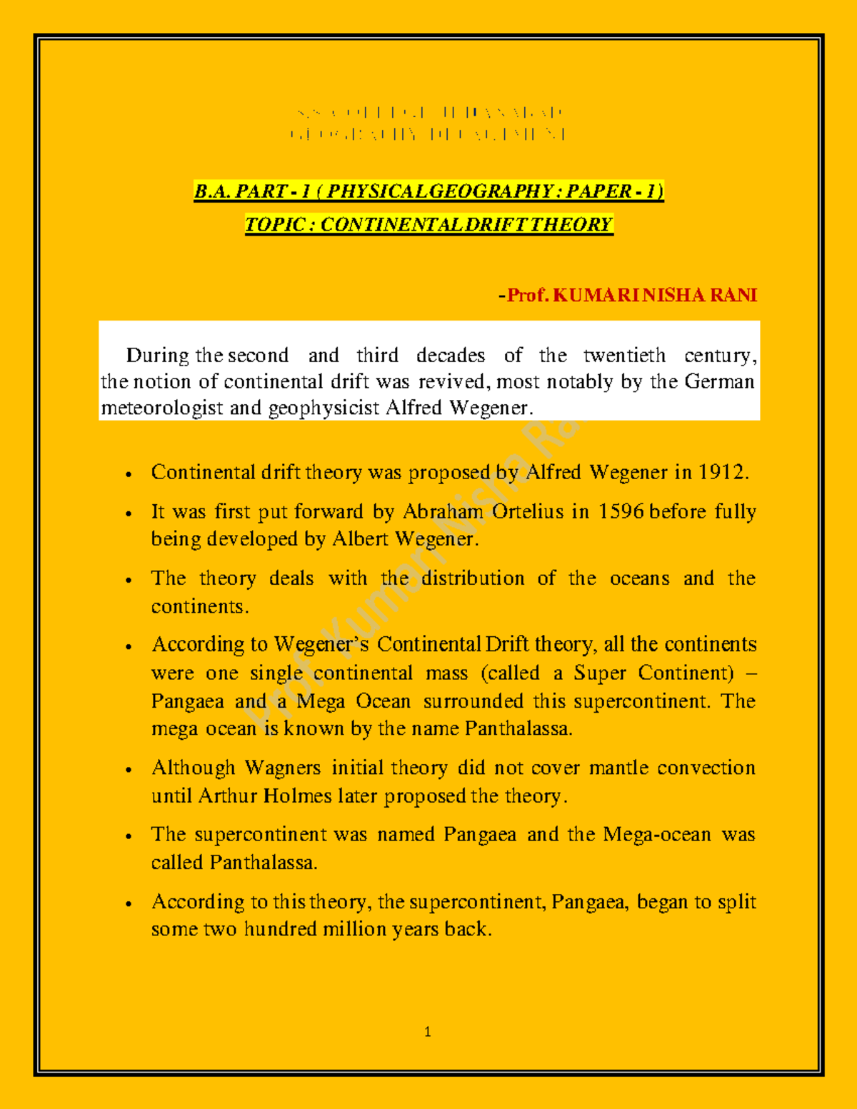 1157259033 Continental Drift Theory - B. PART - 1 ( PHYSICAL GEOGRAPHY ...