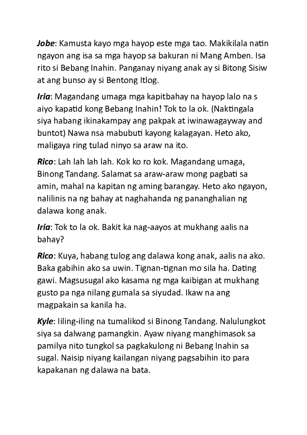 Script-fil - adsada - Jobe: Kamusta kayo mga hayop este mga tao ...