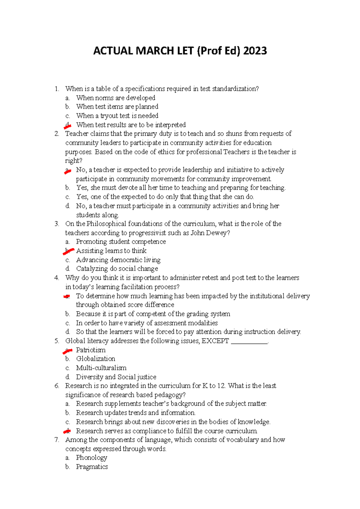 0. Profed- March-2023-1-150- Items (2) - ACTUAL MARCH LET (Prof Ed ...