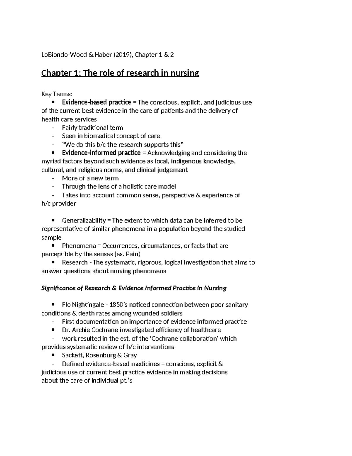 Qualitative Research 1-4 - LoBiondo-Wood & Haber (2019), Chapter 1 & 2 ...
