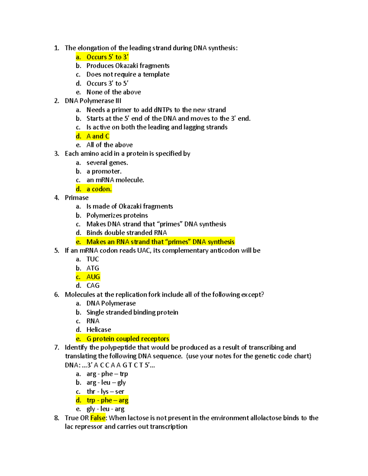 Cha 11 and 12 worksheet answer - The elongation of the leading strand ...