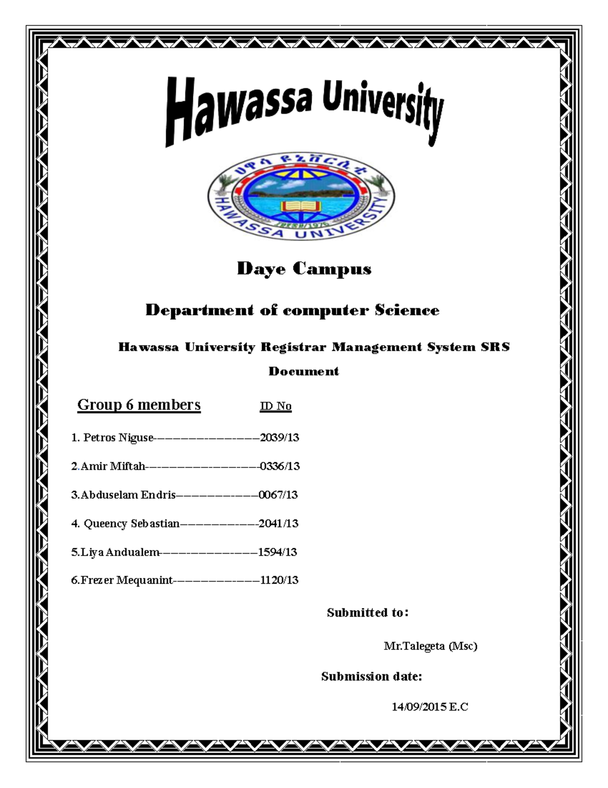 Group 5 Software Engineering SRS Project - Daye Campus Department of ...