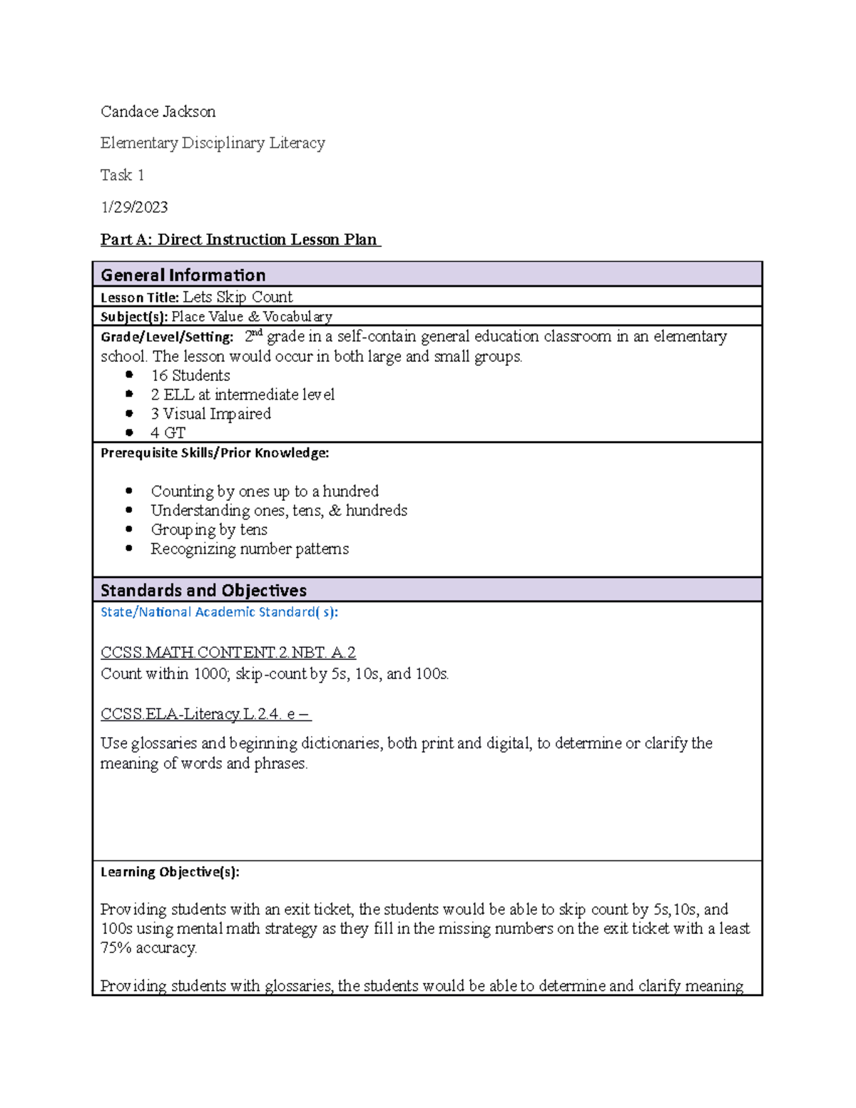 Elementary Discipline Task1 - Candace Jackson Elementary Disciplinary ...
