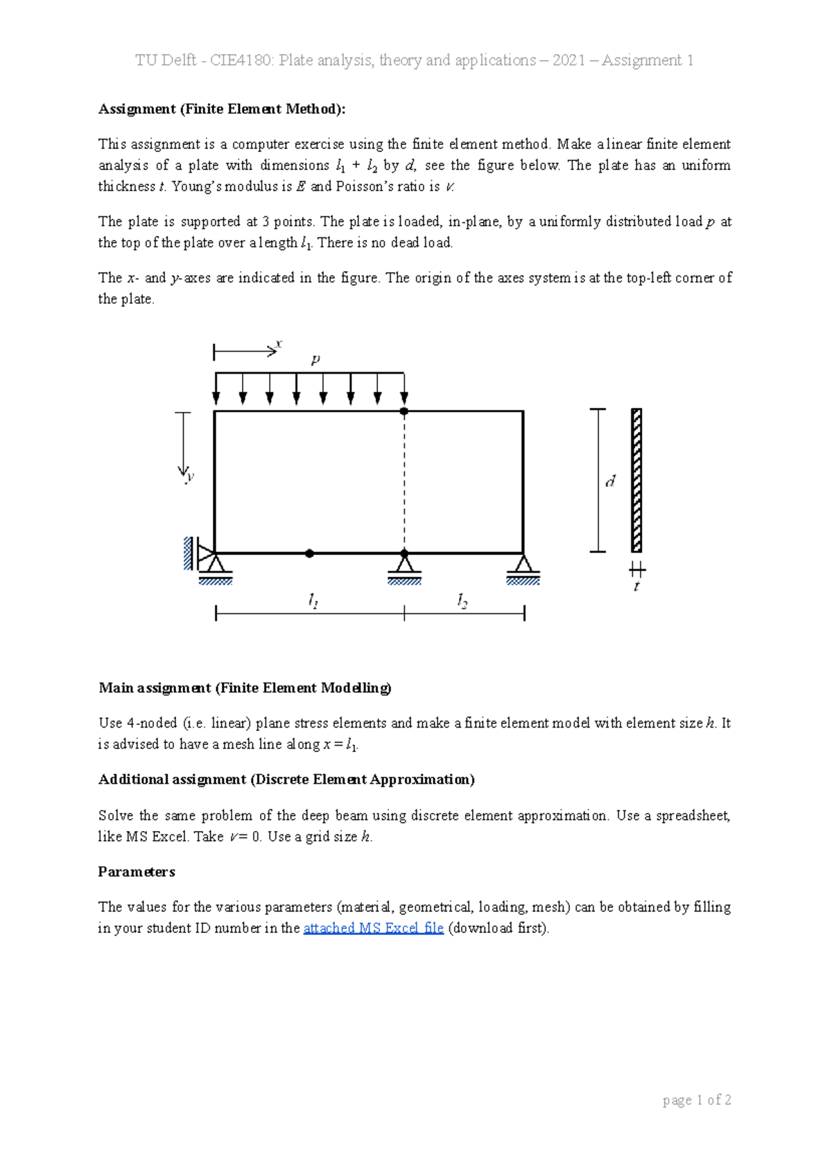 TU Delft - CIE4180 Plate analysis, theory and applications – 2021 ...